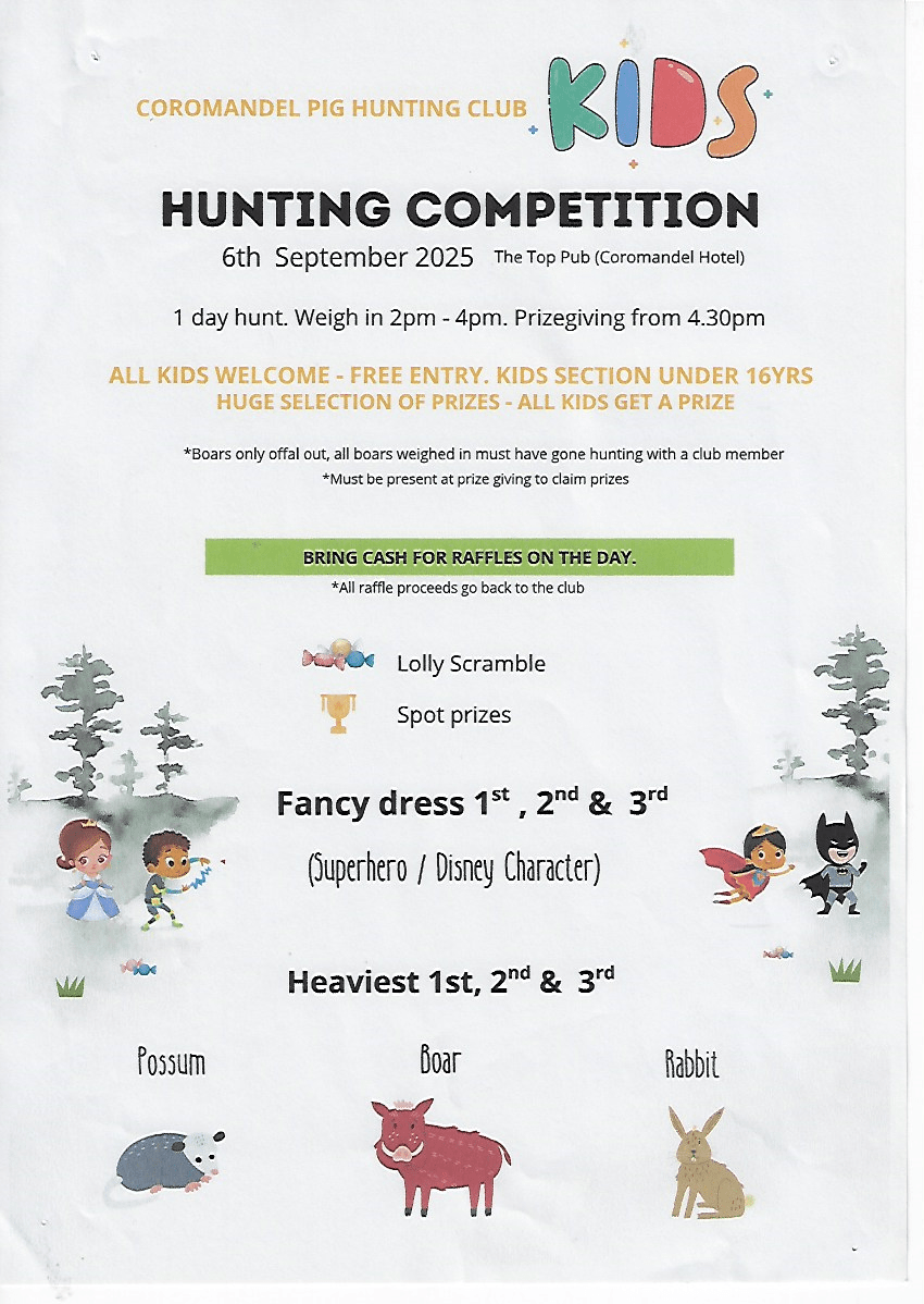 Coromandel Pig Hunting Club - Kids Hunting Competition - Coromandel ...